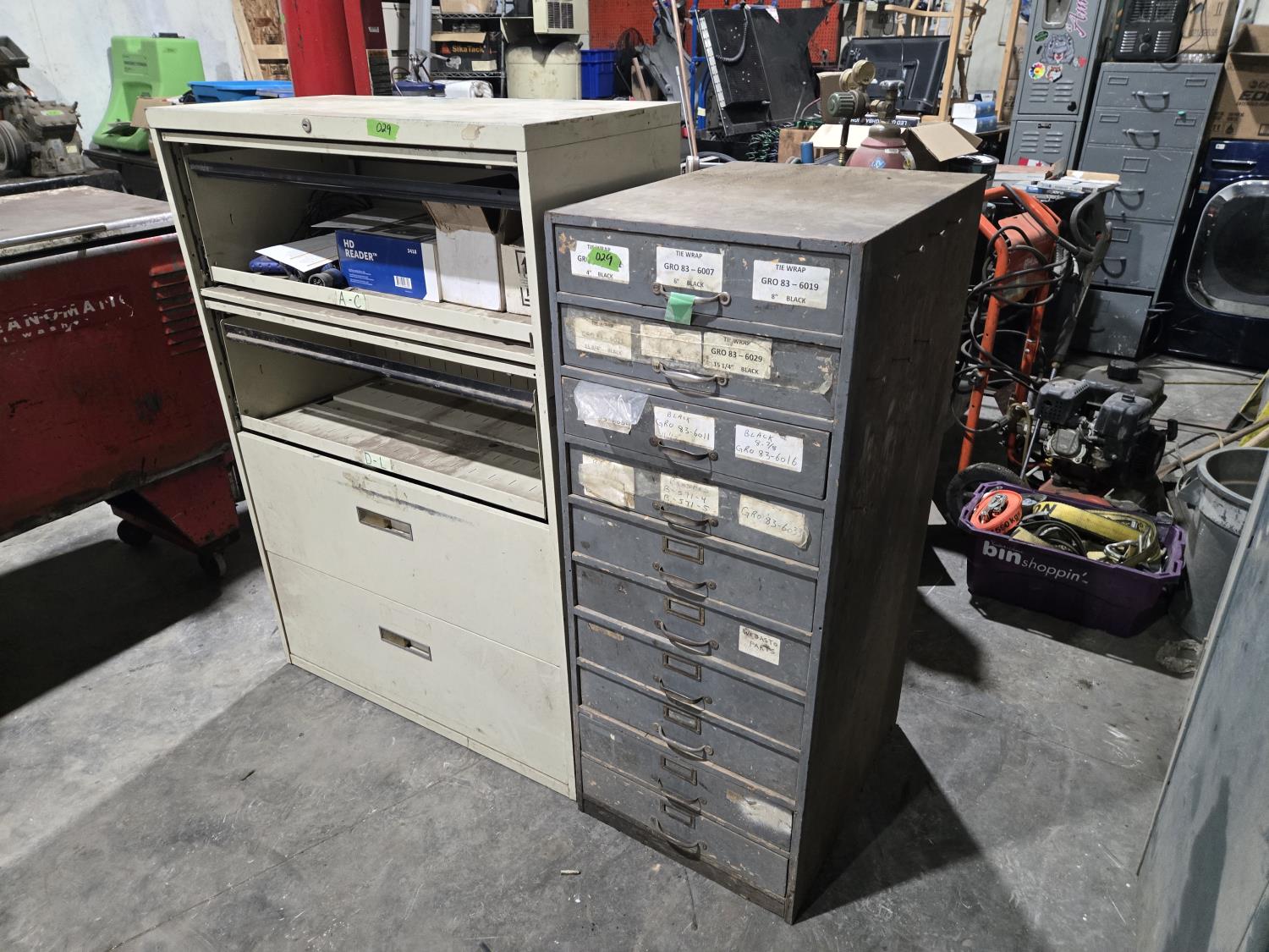 (1) 4 Drawer Filling Cabinet & (1) 10 Drawer Wooden Cabinet with ...